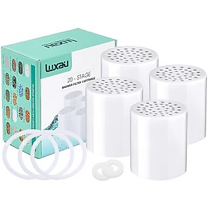 4 Pc Luxau 20 Stage Shower Filter Replacement Cartridge, Shower Head Filter Refill, for Hard Water Chlorine Heavy Metal Impurity, Improve Skin Hair, Fit Any Similar Design Shower Water Filter