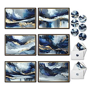 smart scribbles 48 Blank Cards - 4x6” Assorted Note Cards, Elegant Blue and Gold Abstract Greeting Cards, Thank You Cards Assortment with Envelopes