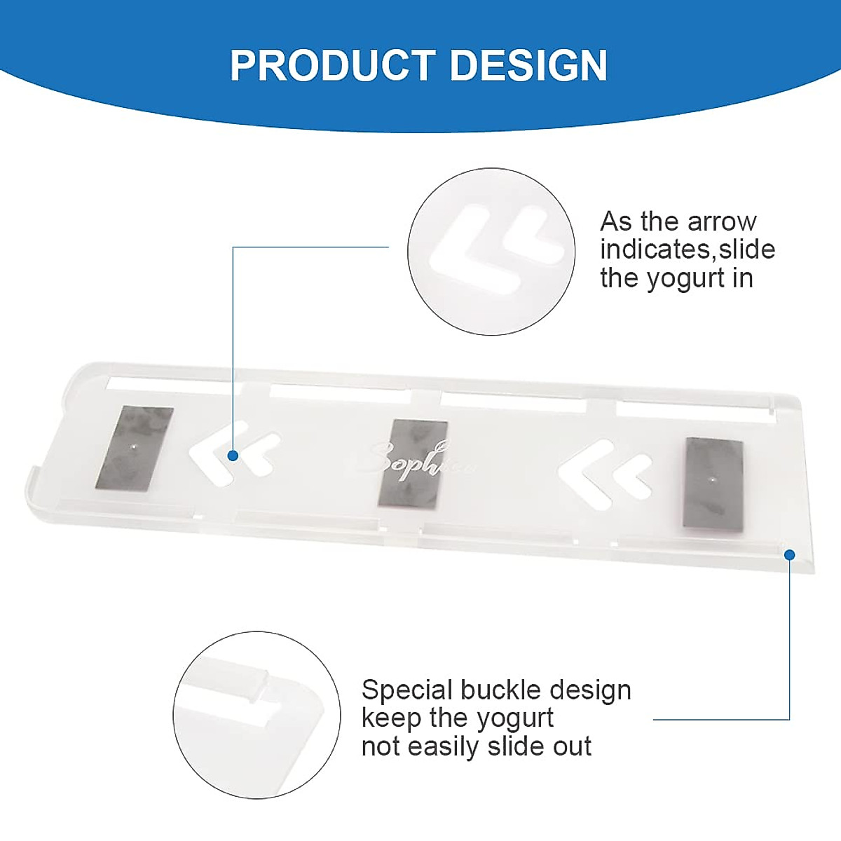 Sophico Yogurt Organizer for Fridge, 4 Capacity Yogurt Sliders for Refrigerator, Yogurt Holder with Adhesive Tapes for 3.75 Inch Yogurt, Greek and Vegan Yogurt (Transparent,2 Pack)