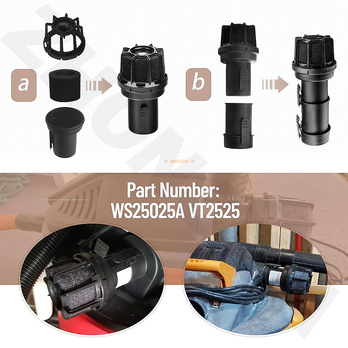WS25025A VT2525 Wet/Dry Vacs Vacuum Muffler Diffuser for Most Vacuums With A 2-1/2" Exhaust Port, for Shop Vac Muffler Diffuser Helps Control Airflow Through The Exhaust Port, Reducing Noise