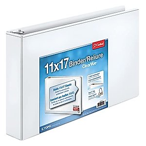 Cardinal® Slant-D® Ring 11" x 17" Tabloid ClearVue™ Binders, 2" Rings, 63% Recycled, White