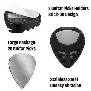 20 Pieces Metal Guitar Picks Plectrums Stainless Steel Picks Guitar Pick Holder Black With Picks Storage Case for Electric Guitar Bass Ukulele