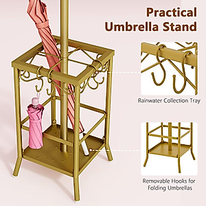Hoctieon Coat Rack Freestanding, Coat Hanger Stand,Umbrella Holder, Hall Tree With 12 Hooks, Standing Coat Rack,Floor Standing Metal Umbrella Tree Stand, Gold