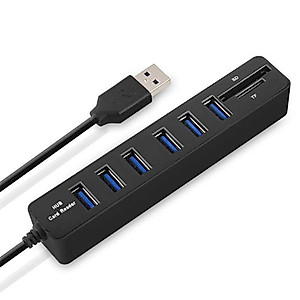 Fansipro 5V USB Hub 2.0-multiplexer High-Speed 6-Port for TF/SD Card Adapter, Black
