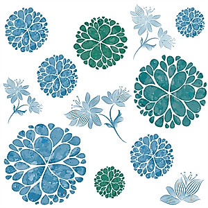 Fashion 3D DIY Creative Blue Flowers Wall Decals Flower Vines Wall Stickers Murals Removable Decor Decal for Living Room Girls Bedroom Home Wall Decoration Nursery Room Sticker Kids Stickers
