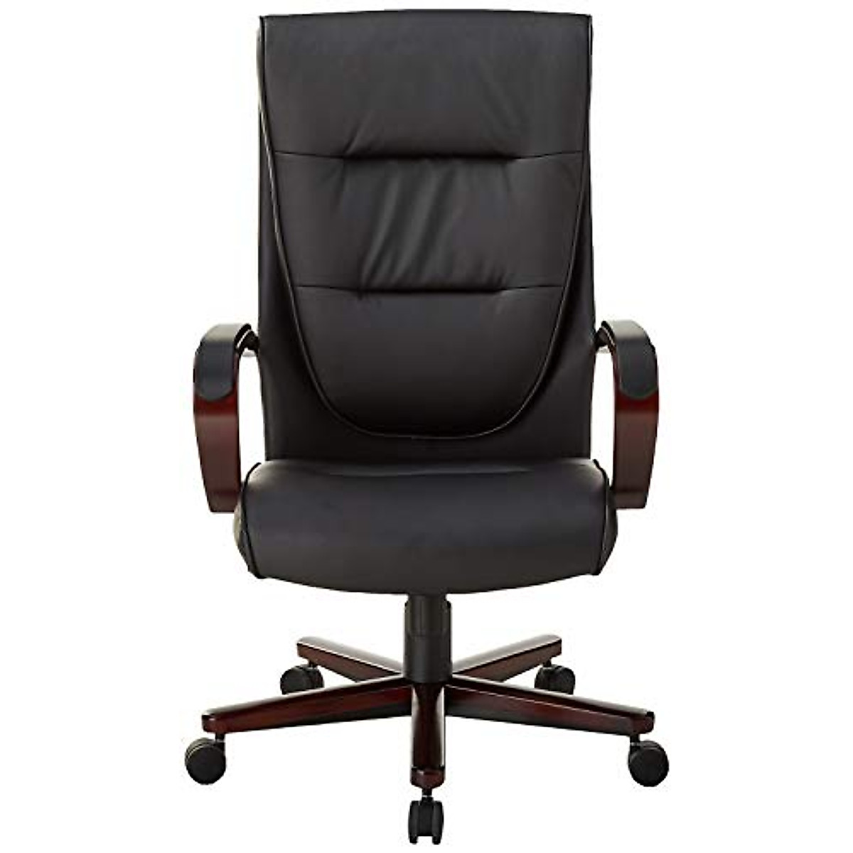 HON Topflight Executive Leather Chair - High-Back Office Chair for Computer Desk, Black/Mahogany (HVL844)