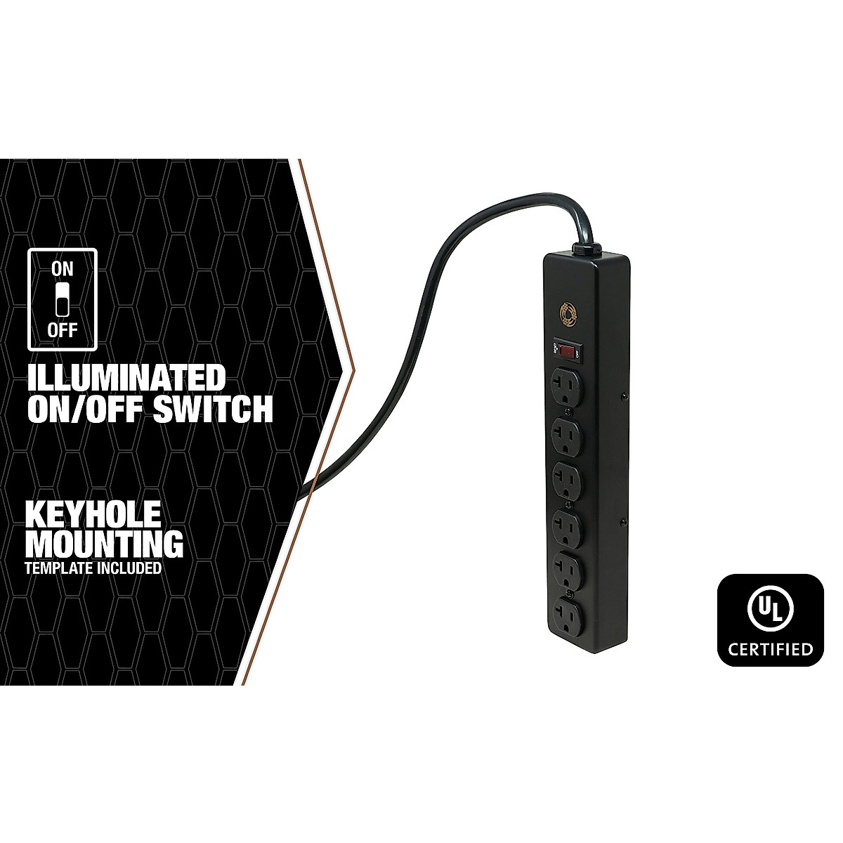 Southwire 5120 20 Amp Rated, 6 Outlet all Metal Power Strip with NEMA 5-20 P&R, 6 Foot 12/3 Cord