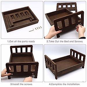 SPOOKI Newborn Photography Props Bed，0-2 Months Brown Wooden Posing Baby Photoshoot Props Bed, Boys Girls Doll Bed Studio Props with Box for Newborn Photoshoot (A)