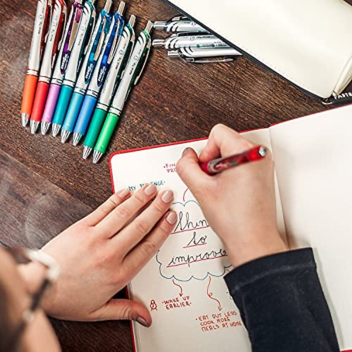 Pentel EnerGel Pearl Deluxe RTX Retractable Liquid Gel Pen, (0.7mm), Accent, Black Ink, Box of 12 (BL77PW-A)