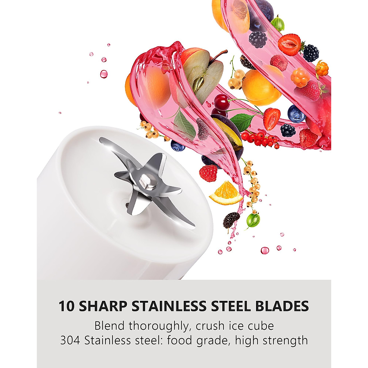 Portable Blender, 24 oz Personal Blender for Smoothies and Protein Shakes with 10 Blades, Portable Juicer Blender with Travel Lid, Rechargeable Small Blender Cup for Travel, Sports (White)