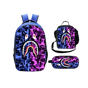 Fashion Shark Teeth Camo Backpack Laptop Backpack Big Capacity Bookbag Camouflage Pattern Backpack For Boys Girls, One Size