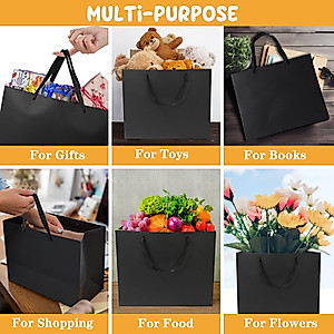 12 Pack Medium 10.6"x3.2"x8.3" Black Gift Bags with Tissue Paper, Kraft Shopping Bags with Ribbon Handles, Retail Wrapping Bags Set for All Occasions