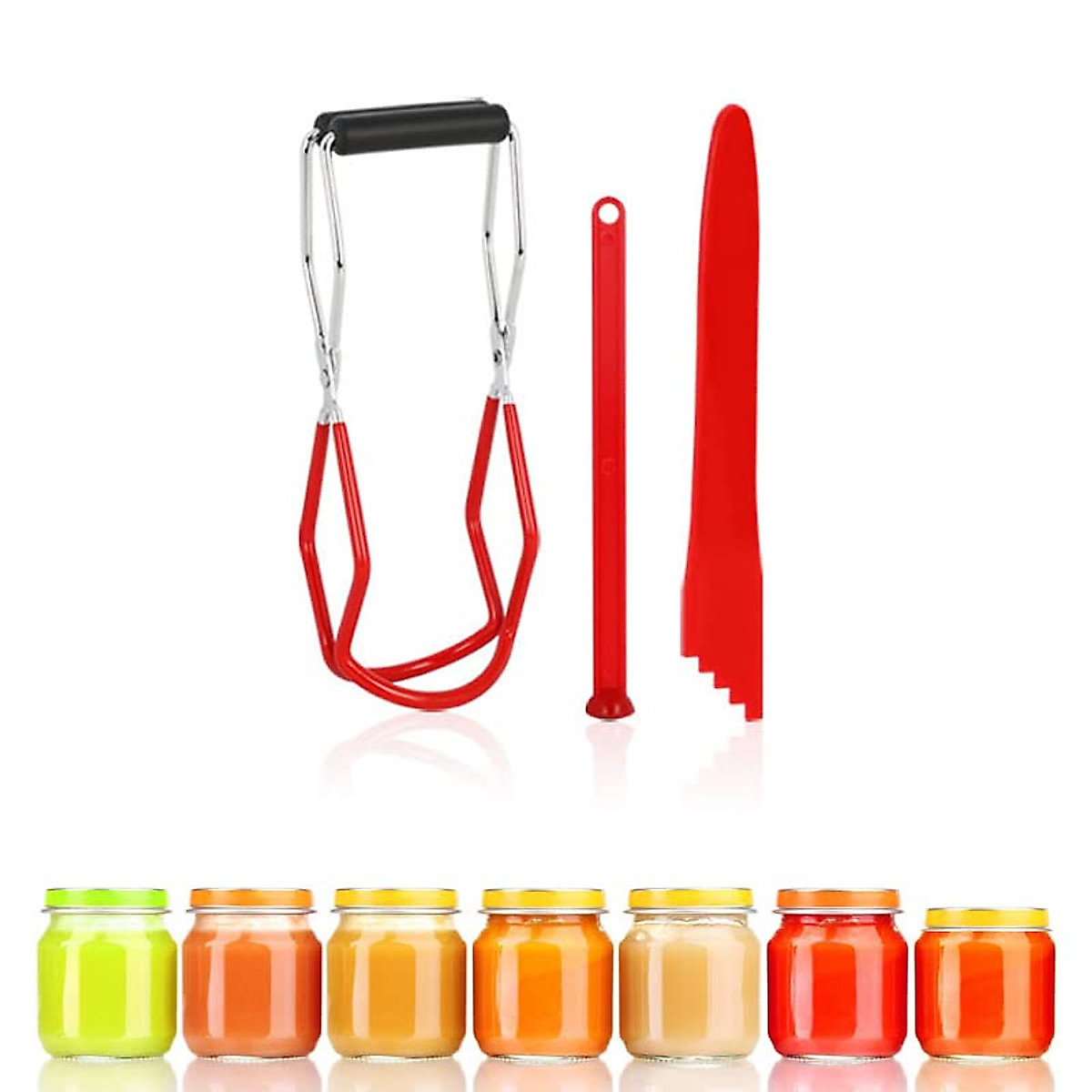 Aifeier ET Canning Tools Kit includes 1pcs Bubble Popper Bubble Remover, 1pcs Jar Lid Lifter Magnetic Lid Lifter and 1pcs Stainless Steel Canning Tongs (Red)