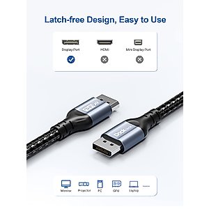 dockteck 8K DisplayPort Cable 1.4 10FT, DP to DP UHD Speed Display Port Cord, Cable Support HBR3 32.4Gbps HDCP Braided Cable for TV FreeSync G-Sync Gaming Monitor PC Laptop