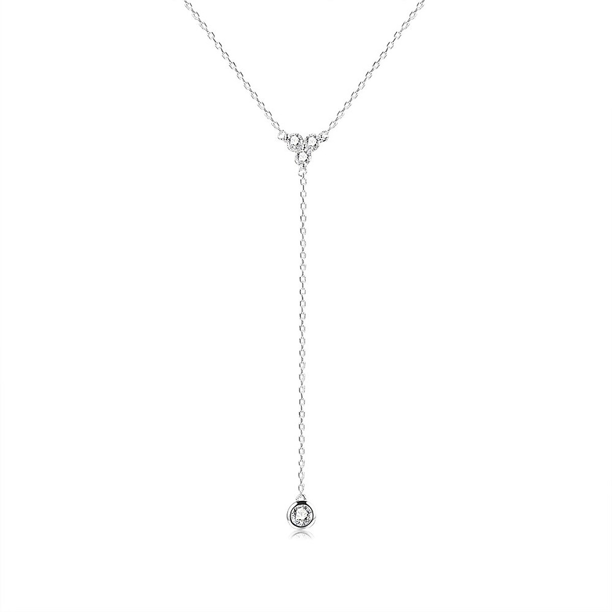 espere Womens Sterling Silver Dainty CZ Lariat Necklace Triple CZ Cluster Y-Shaped Necklace Platinum Plated