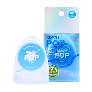 REACH POP Dental Floss, Mint, Vegan Wax, Plaque Remover, PFAS-Free, Shred Resistant, Cruelty Free, Eco Friendly PCR Packaging Holder, Dental Oral Care, for Adults & Kids, 54.6yd, 1 Pack