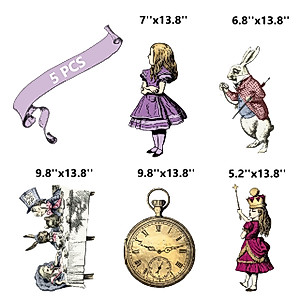 Alice in Wonderland Decor Tea Party Decorations Cardboard Cutouts 5PCS Double Sided Laminated (FivewithClock)