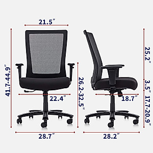 CLATINA Big and Tall Office Chair 400lbs, Heavy Duty Ergonomic Mesh Chair, Computer Executive Desk Chair with Wide Thick Seat, Adjusting Arm, Waist Support Swivel Task Seats