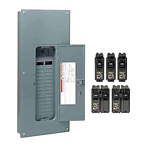 Schneider Electric HOM3060M200PQCVP Homeline 200 Amp 30-Space 60-Circuit Indoor Main Breaker Qwik-Grip Plug-On Neutral Load Center with Cover-Value Pack,Grey