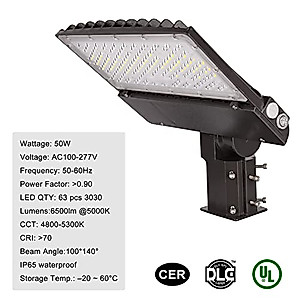 Phenas 50W LED Parking Lot Light, 6500LM (130LM/W) 5000K LED Street Lighting, Adjustable Commercial LED Shoebox Light, Slip Fitter Mount,IP65 Waterproof,100-277V