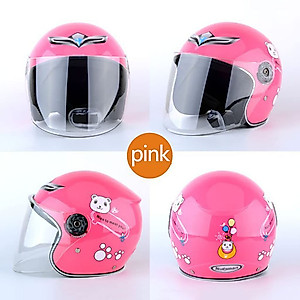 Cute Kids Motorcycle Helmet, 3/4 Boys Girls Vespa Open Face Helmet Youth Novelty Small Helmet, DOT Approved Children Scooter Cruiser Motorbike Crash Four Seasons Helmet Cap with Visor -B-50-55CM