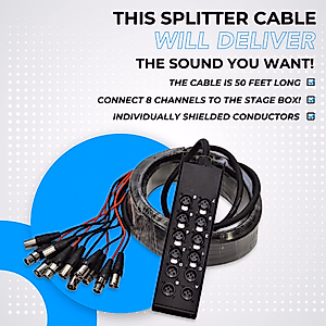 Seismic Audio Speakers 8 Channel Low Profile XLR Send Sub Snake Cable, XLR Splitter Cable, 50 Feet