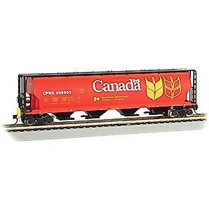 Canadian 4-Bay Cylindrical Grain Hopper with Flashing End of Train Device Canada Grain (Red) - HO Scale