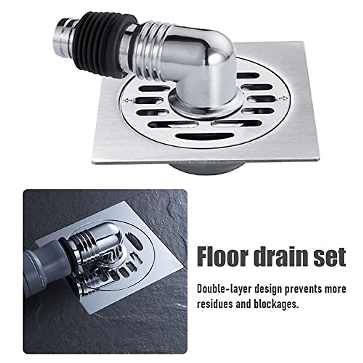Washing Machine Floor Drain Cover, Shower Drain Floor Drain Cover with Pipe Connector, Square One-Way Drain Valve Fast Drainage Shower Plug Insert Drain Plug(Silver)