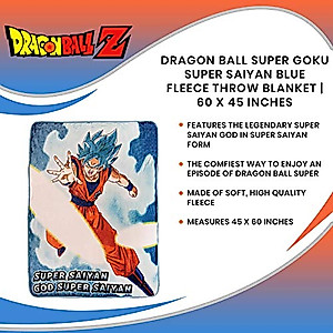 JUST FUNKY Dragon Ball Super Goku Super Saiyan Blue Fleece Throw Blanket | Features Goku's Super Saiyan God Super Saiyan Form | 60 x 45 Inches
