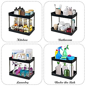 OHAHALICO 2 Pack 3 Tier Storage Cart, Bathroom Rolling Utility Cart Storage Organizer Slide Out Cart, Mobile Shelving Unit Organizer Trolley for Office Bathroom Kitchen Laundry Room, Black