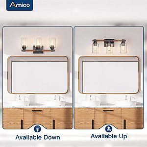 Amico 3-Light Farmhouse Vanity Light Fixture, Rustic Wood Bathroom Light Fixtures, Industrial Vintage Black Wall Sconces Light with Bubble Glass Shade for Mirror, Bedroom, Living Room, Hallway