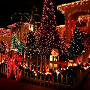 Dazzle Bright 300 LED Christmas String Lights, 100 FT Connectable Waterproof String Lights Green Wire with 8 Modes Christmas Decoration for Indoor Outdoor Party Yard Garden Decor (Red)