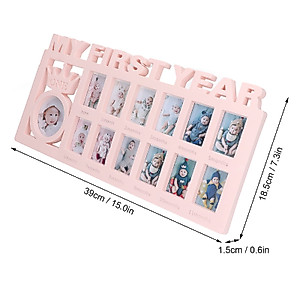 CHICIRIS Newborn Baby First Year Picture Frame with 12 Month Slots, Baby Monthly Collage Keepsake Frame for Photo Memories, White(pink)