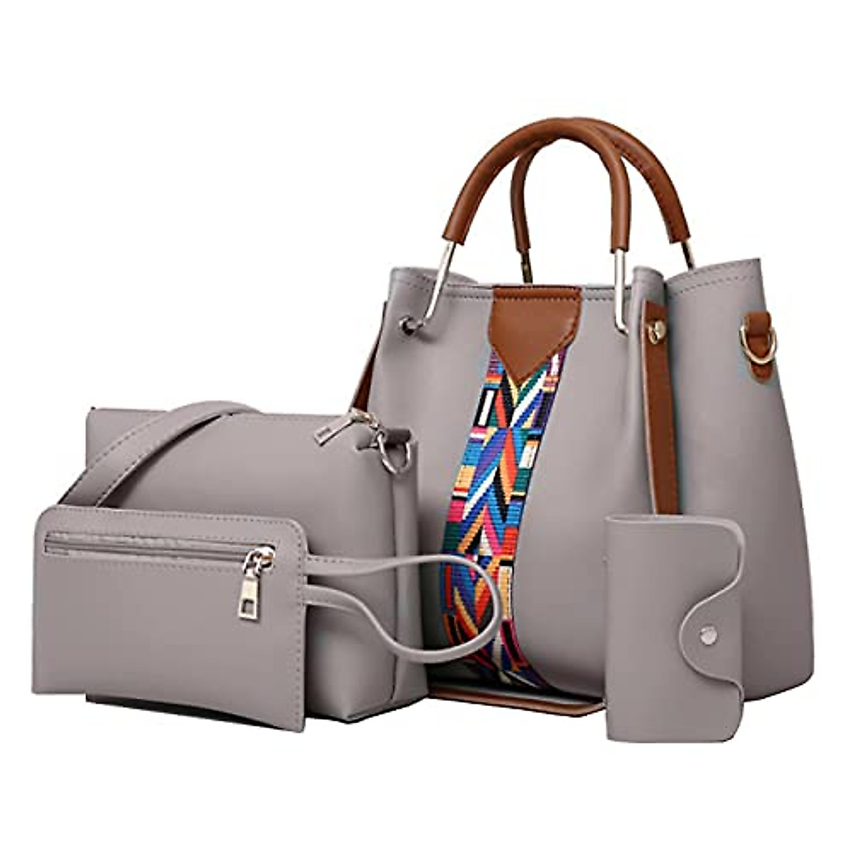 4 Pack Women Handbag Set, Soft PU Leather Top Handle Bags Set, Tote Bag, Shoulder Bags Crossbody Bag Wallet Purse (Dark Grey)