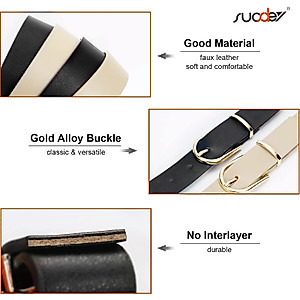 SUOSDEY 2 Pack Womens Fashion Leather Belts for Jeans Dresses Pants Black Brown Beige Ladies Belts with Gold Buckle