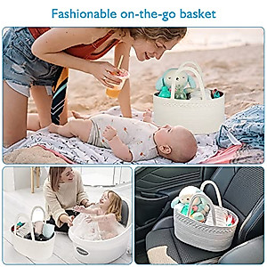 ABenkle Baby Diaper Caddy, Nursery Storage Bin and Car Organizer for Diapers and Baby Wipes, Cotton Rope Diaper Basket Caddy, Changing Table Diaper Storage Caddy Baby Gift Baskets, White