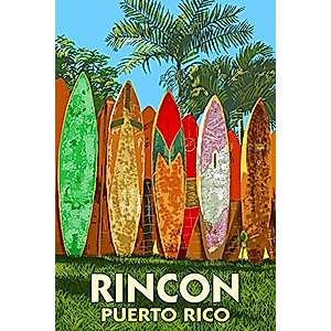 Lantern Press Rincon, Puerto Rico, Surfboard Fence, (24x36 Wrapped Canvas, Wall Decor, Artwork)