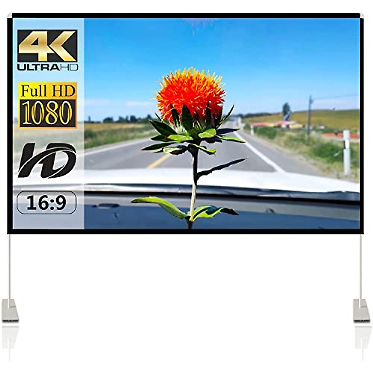 Projector Screen with Stand 120 inch Portable Projection Screen 16:9 4K HD Rear Front Projections Movies Screen with Carry Bag for Indoor Outdoor Home Theater Backyard Cinema Travel