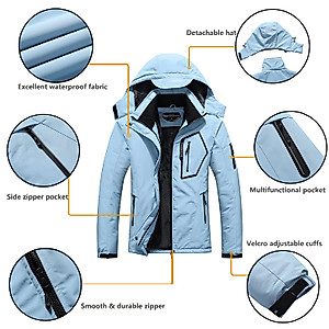 SUOKENI Women's Waterproof Warm Winter Snow Coat Hooded Raincoat Ski Snowboarding Jacket