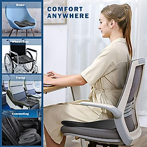 Memory Seat Cushion for Coccyx Sciatica Hemorrhoid Tailbone Back Pain Relief,Memory Foam Ergonomic Posture Seat Pads for Office Chairs, Wheelchair, Kitchen Chairs, Recliner, Car Seats (Grey)