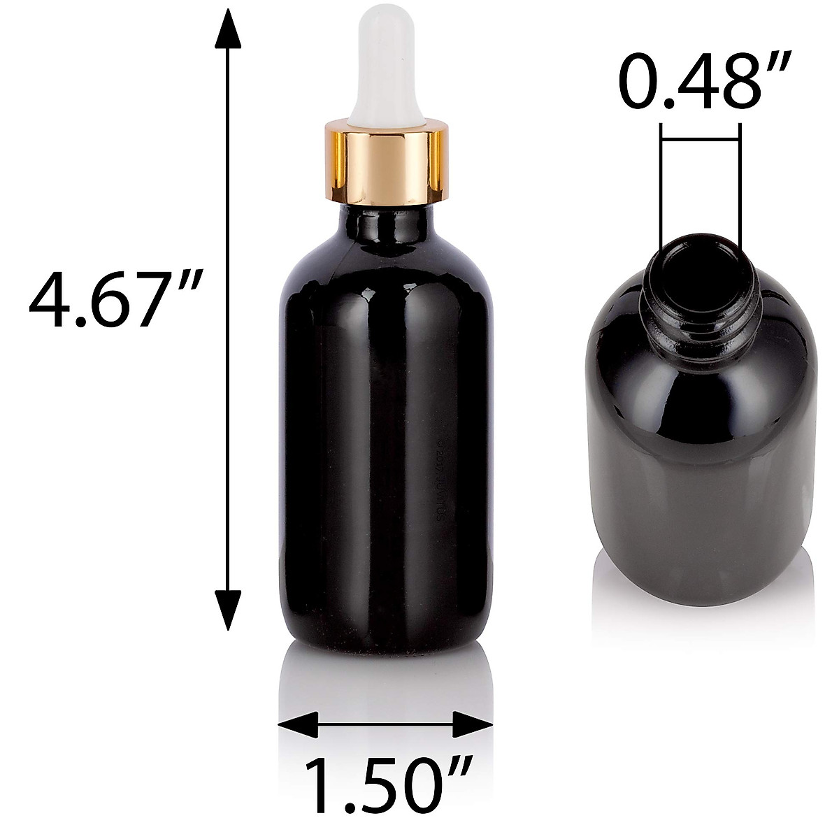 JUVITUS 2 oz Black Glass Luxury Boston Round Bottle with Gold Dropper (12 Pack) + Funnel