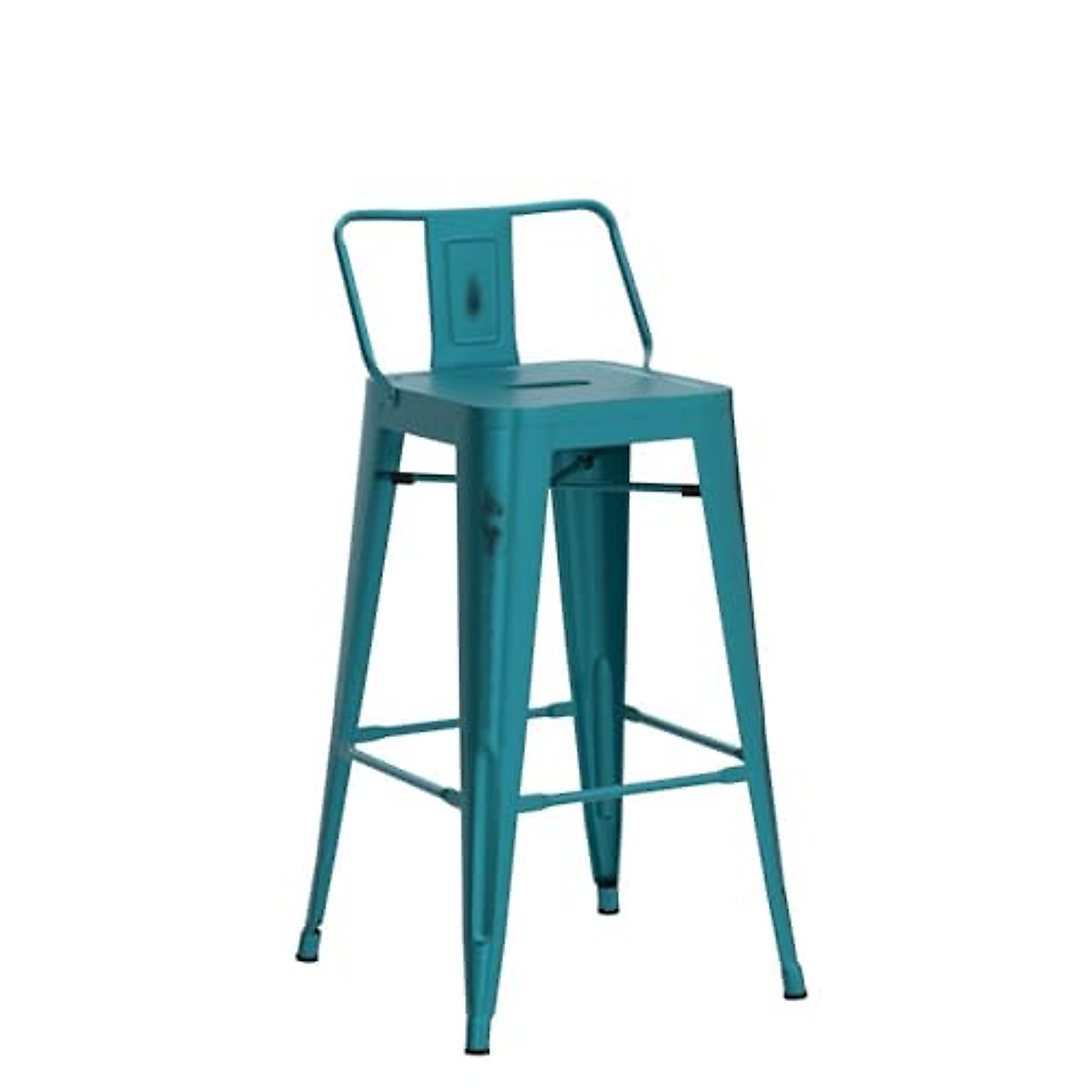 Andeworld Distressed Bar Stools Set of 4 Industrial Counter Stools Metal Barstools with Backrest (30 Inch, Distressed Design Teal)
