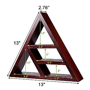 CozyCabin Triangle Shelf for Crystals Display, Moon Phase Wooden Crystal Display Shelf with Hooks Triangle Wall Shelf for Crystal Display