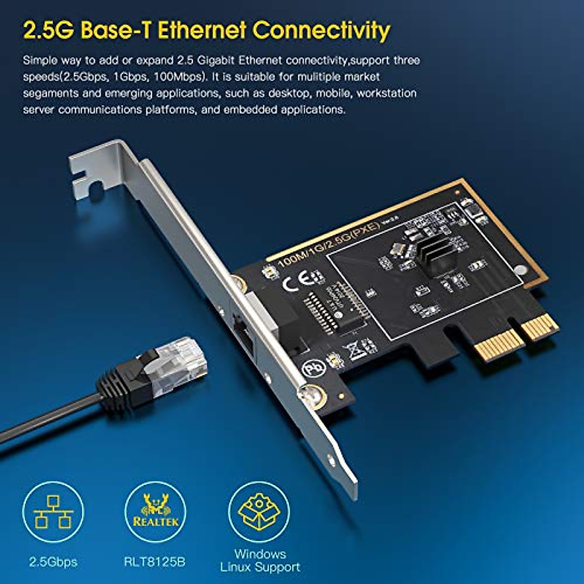 (Upgraded) 2.5GBase-T PCIe Network Adapter, 2500/1000/100Mbps PCI Express Gigabit Ethernet Card RJ45 LAN Controller Support Windows Server/Windows, Standard and Low-Profile Brackets Included