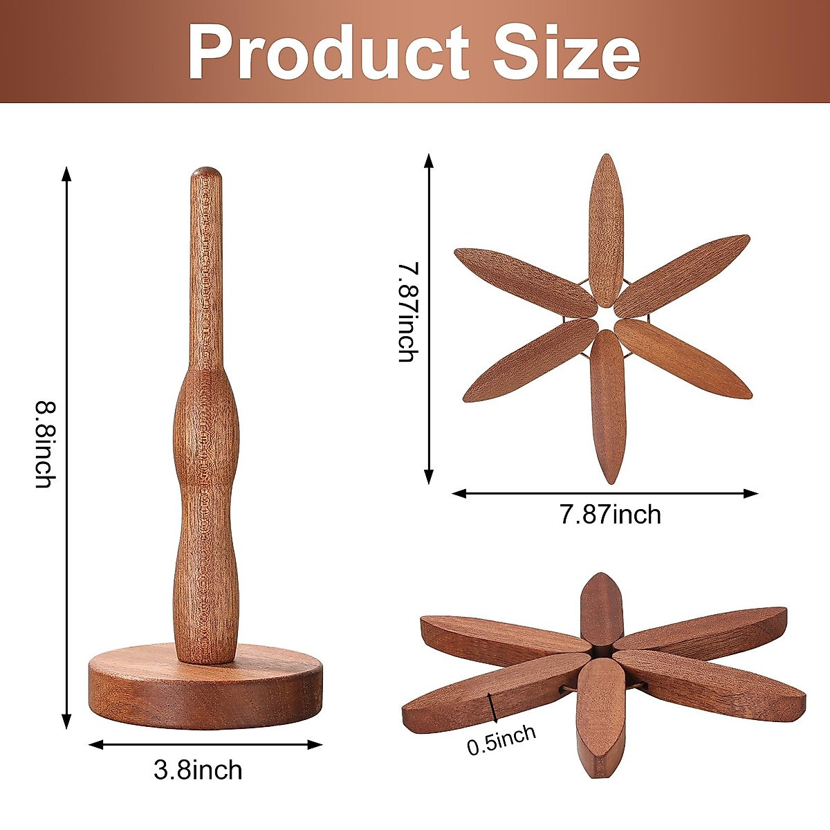 Wooden Trivets for Hot Dishes, Tree Shape Trivets Set, 4 Wooden Trivets + 1 Stand Stored Like a Christmas Tree, Sapele Wood Trivets for Hot Pots, Pans, Bowl, teapot