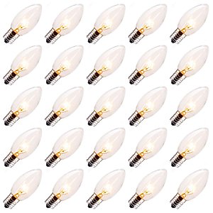 25 Pack 7W Clear Incandescent E17 Bulbs for Christmas String Lights - C9 Replacement Bulbs