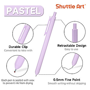 Retractable Pastel Gel Ink Pens, Shuttle Art 11 Pack Black Ink Pens, Cute Pens 0.5mm Fine Point for Writing Journaling Taking Notes School Office Home