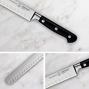 Messermeister Meridian Elite 10” Round-Tip Kullenschliff Slicer Knife - Fine German Steel Alloy Blade - Rust Resistant & Easy to Maintain