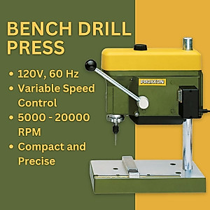 PROXXON Precision Bench Drill Press - Micro Hole Capability, Adjustable Depth & Table, 3-Speed Selection - TBM 115