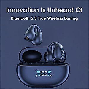 Pousbo Wireless Ear Clip Bone Conduction Headphones Bluetooth, 2023 New Mini Open Ear Headphones Wireless Bluetooth, Waterproof Sport Running Earring Earphone (New Black)